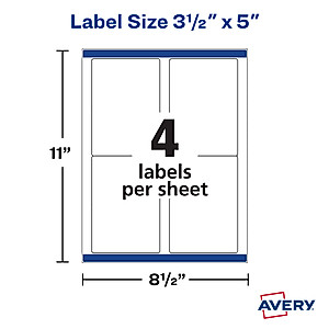 Avery Shipping Address Labels, Laser Printers, 400 Labels, 3-1/2 x 5, Permanent Adhesive, TrueBlock (5168)