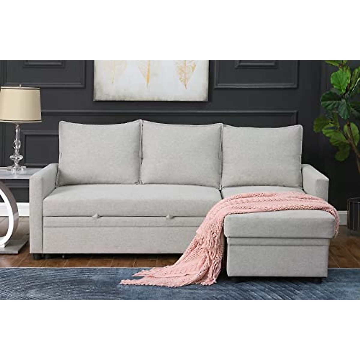 Devion Furniture Andy Sectional Sleeper Sofa Bed, Light Gray