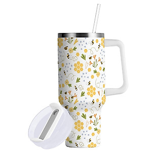 MCHIVER Bee Honey 30 oz Tumbler with Handle and Straw Stainless Steel Vacuum Water Bottle Leak-proof Travel Coffee Mug Thermos Water Bottle for Hot Cold Beverages