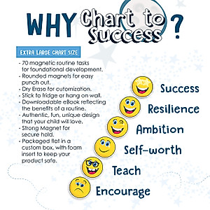 Chart to Success| Magnetic Dry Erase| Daily Routine Responsibility Chore Chart for Kids| 80 Emojis| 70 Tasks, Including Behavior and Self-Care| Fun Design for Both Boys and Girls| Raising a Star