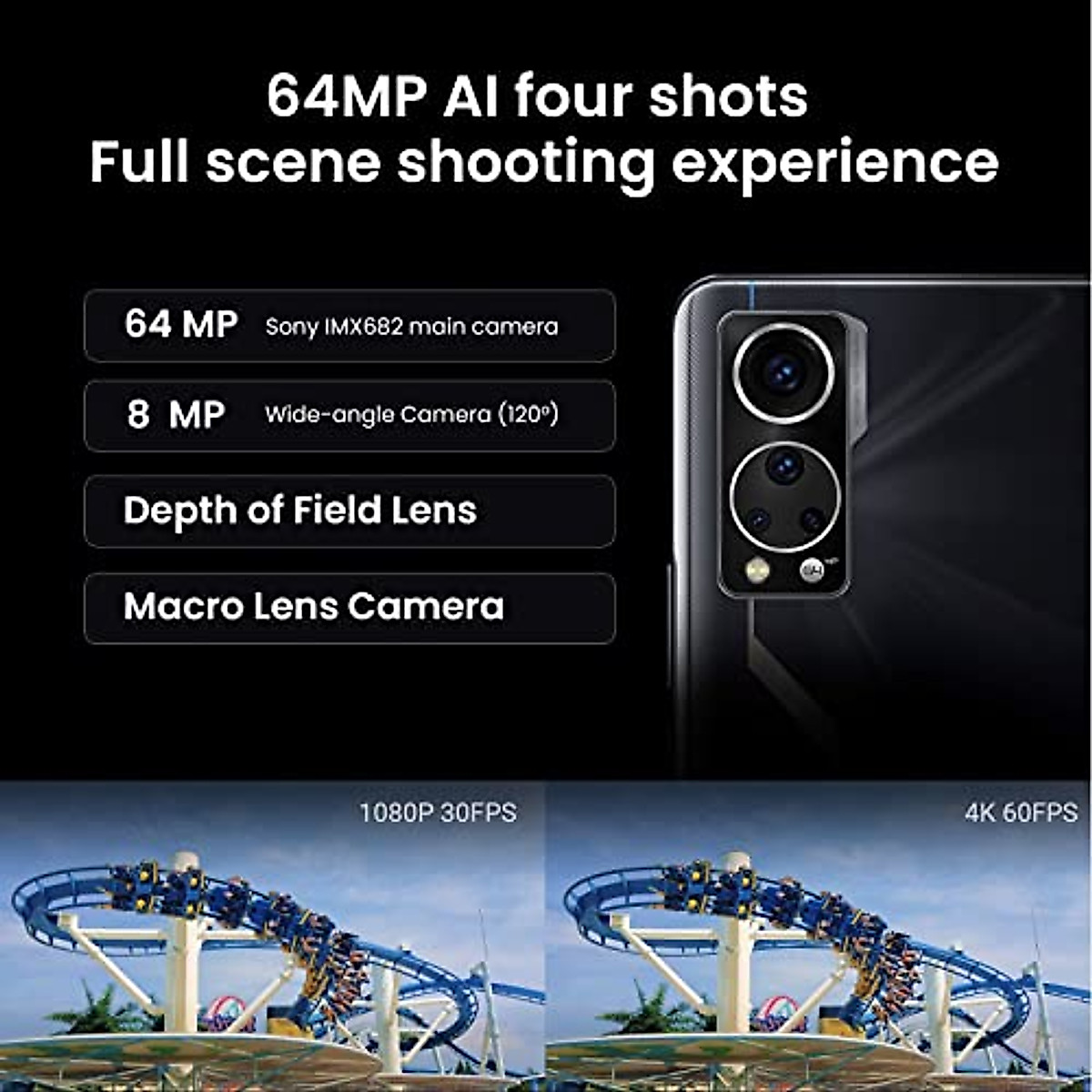 ZTE Axon 30 Cell Phone - 5G Factory Unlocked Smartphone, Under Display Camera, 120Hz Refresh Rate, 6.92 inches AMOLED Full Screen, 64MP Multi-Camera, Long Lasting Battery, US Version (12+256GB, Black)