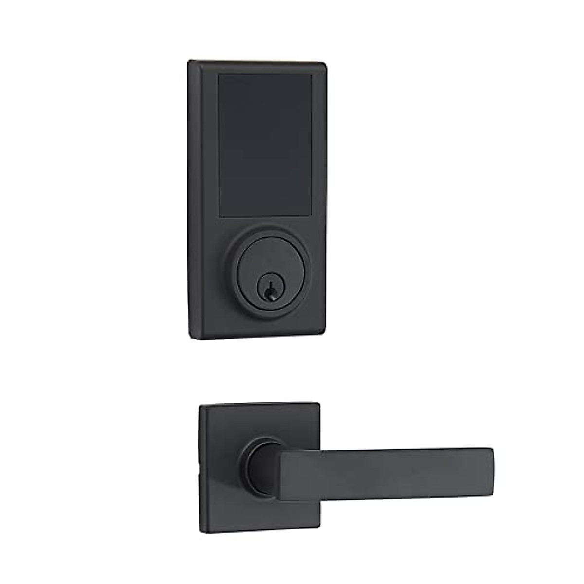Amazon Basics Grade 3 Electronic Touchscreen Deadbolt Door Lock with Passage Lever, Matte Black, 133mm H Uppper x 65.3mm H lower