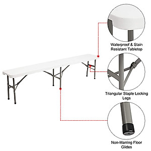 Generic 6FT Outdoor Courtyard Foldable Bench for Folding Table Portable (72.05 x 11.02 x 17.13) (L x W x H), White