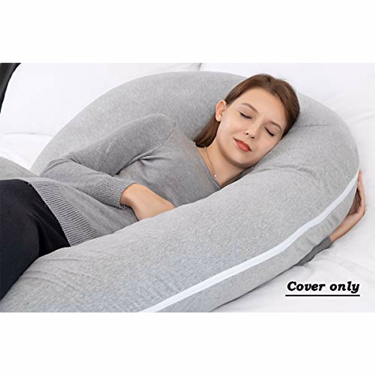 INSEN Pregnancy Body Pillow Jersey Cover,C Shaped Full Body Pillow Cover for Pregnant Women (Grey Jersey)
