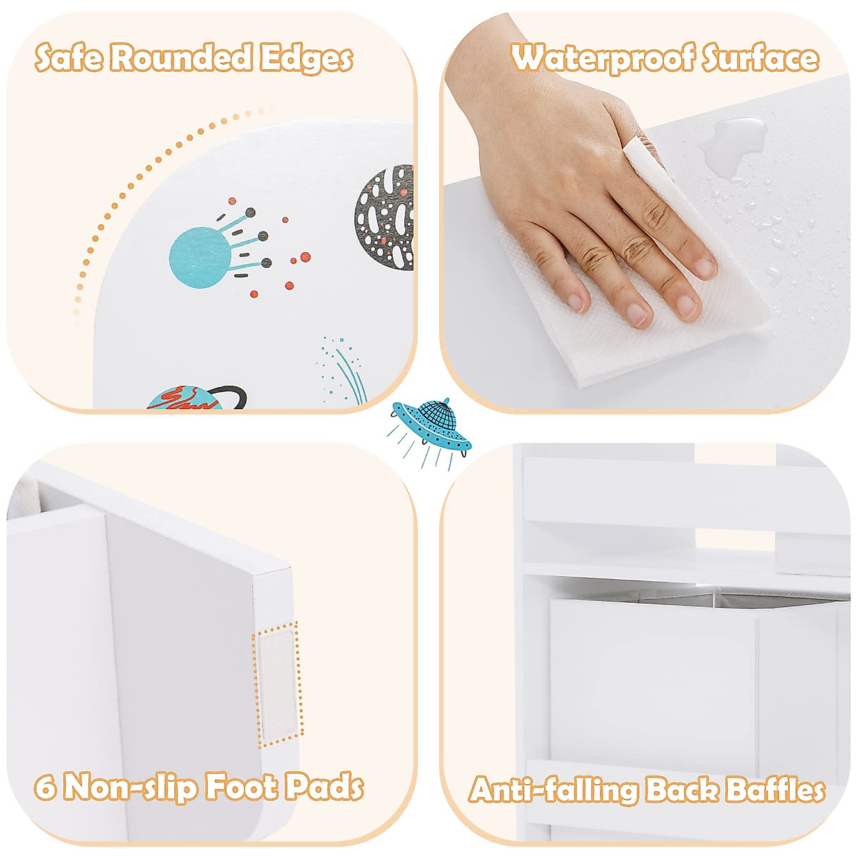 Costzon Toy and Book Organizer for Kids, Wooden Storage Display Cabinet Bookshelf w/5 Open Shelves, 2 Storage Boxes and 3 Slots, Kids Storage Unit for Playroom, Classroom, Living Room (UFO)