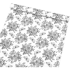 Self Adhesive Vinyl Black White Floral Shelf Liner Contact Paper for Kitchen Cabinets Dresser Drawer Cupboard Furniture Sticker Walls Decal 17.7X117 Inches