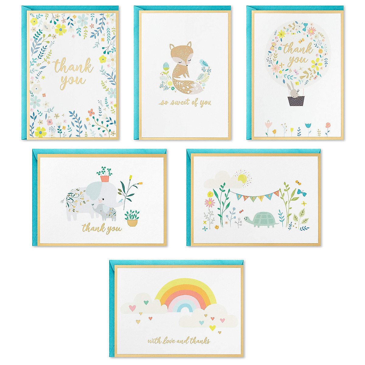 Hallmark Baby Shower Thank You Cards Assortment, Animals and Flowers (24 Cards with Envelopes for Baby Boy or Baby Girl) Elephant, Fox, Rabbit