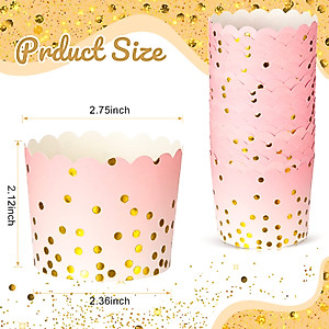 100 Pcs Pink Cupcake Liners 4.5 oz Gold Polka Dot Paper Baking Cups for Muffins Desserts Bake, Easter, Baby Showers, Wedding and Birthday Party