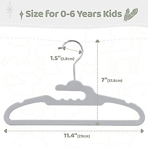 HOUSE DAY Premium Baby Velvet Hangers 50 Pack for Kids, Non Slip Baby Clothes Hangers for Closet, 11 Inch Children's Hanger Space Saving on Baby Organization, Gray