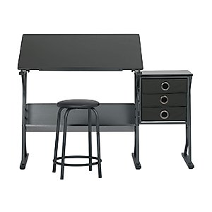SD Studio Designs 2 Piece Eclipse Ultra Center/Drawing Table with Stool, Angle Adjustable Top, Storage Shelves, and Drawers