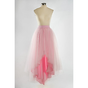 High Low Tulle Skirt Lace up Wedding Party Prom Cocktail Mesh Long Tulle Skirt for Women Pink