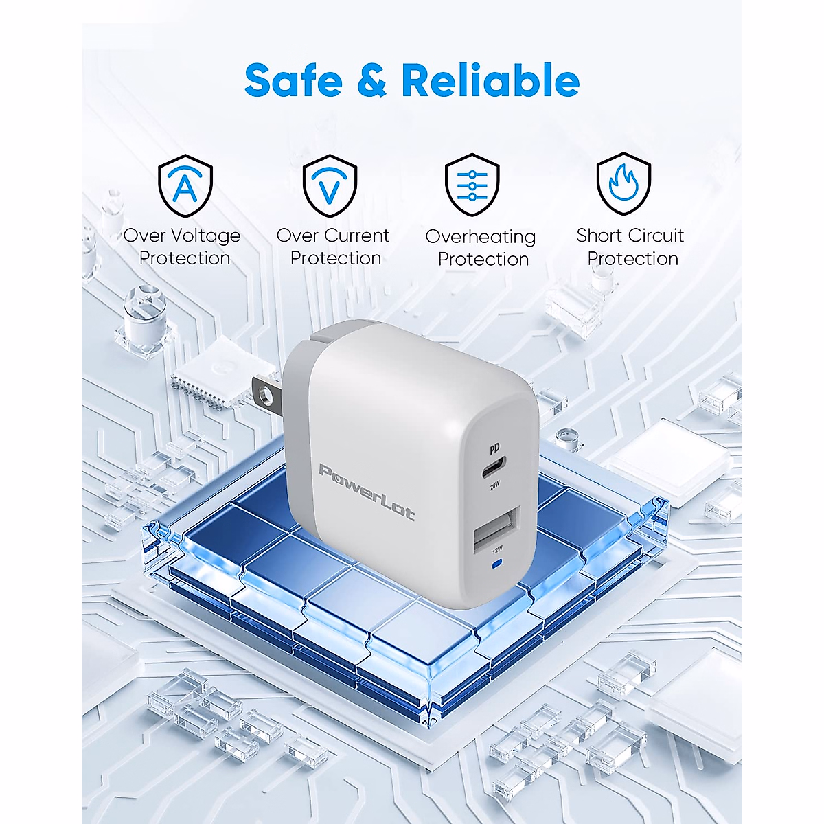 PowerLot PD 20W USB C Charger for iPhone 12, 12W USB Charger for iPad Pro, 32W Dual Port Power Adapter, GaN Wall Charger with Foldable Plug for iPhone 15 Plus/ 14/13/ iPhone SE/iPad Air/AirPods