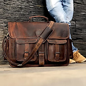 Leather 16 Inch Laptop Messenger Bag Vintage Briefcase Satchel for Men and Women