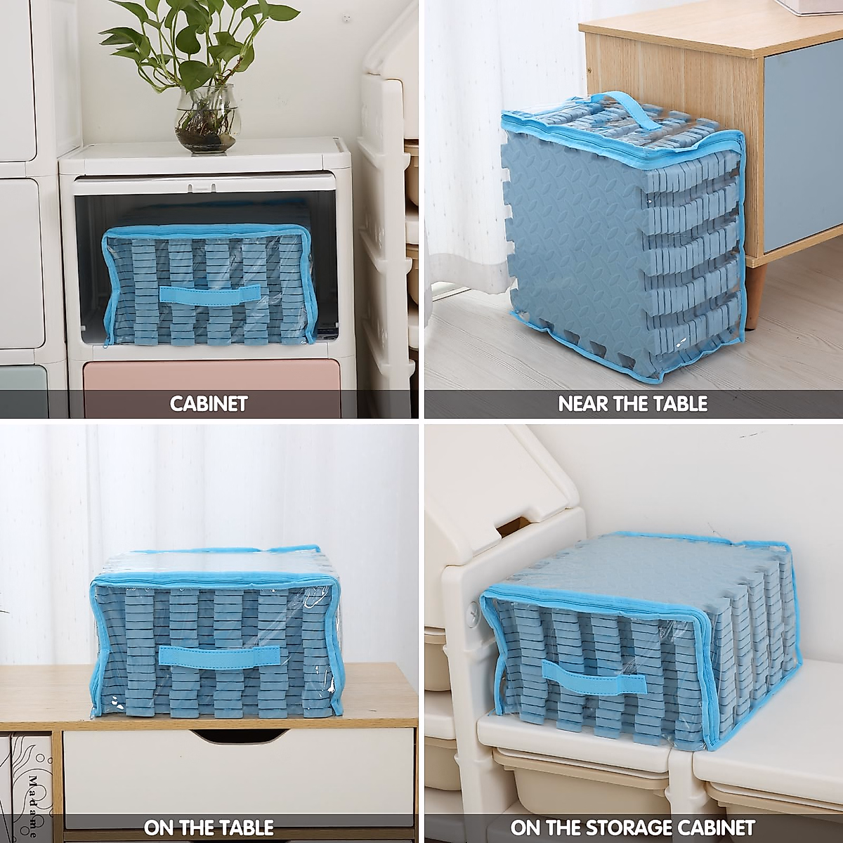 Coolcandy EVA Foam Play Mat, 16 Tiles Colorful Baby Play Mat, Square Kids Playmat with Solid Colored, 0.4" Thickened Interlocking Foam Floor Tiles, Puzzle Play Mat For Baby Lying, Playing (Light Blue)