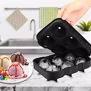 Rechishre Ice Cube Trays Silicone, Sphere Ice Ball Maker with Lid for Whiskey and Cocktails & Bourbon, Reusable and BPA Free 1 Pack