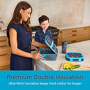 Bentgo® Kids Lunch Bag - Confetti Designed Insulated Lunch Bag for Kids 3+; Holds Lunch Box, Water Bottle & Snacks; Easy to Clean, Water Resistant, & Zip Pockets (Confetti Edition - Abyss Blue)