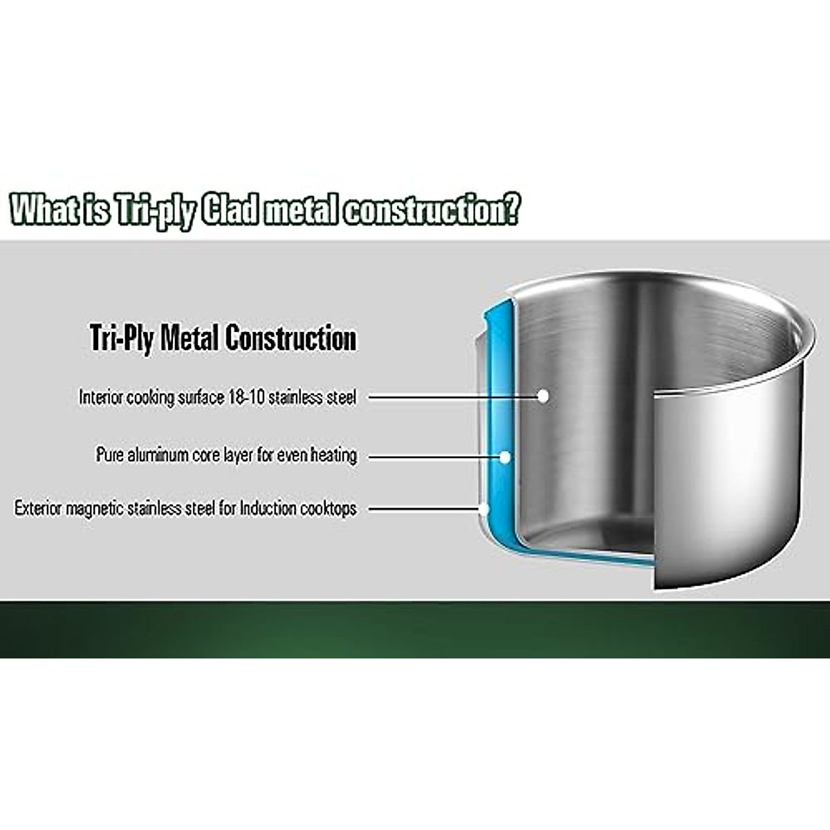 Cook N Home 7-Piece Tri-Ply Clad Stainless Steel Cookware Set, Silver,2644