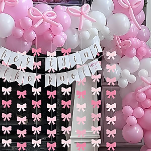 8Pcs Pink Bow Hanging Banners Party Decorations,Coquette Birthday Decorations Girl Bow Theme Birthday Party Decor Bow Garland for Girl Birthday Bachelorette Baby Shower Bridal Shower Party Supplies