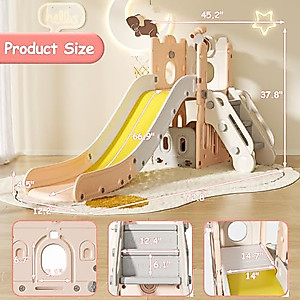 YUYUE 7 in 1 Toddler Slide,Kids Climber Slide with Storage Space and Non-Slip Steps,Indoor Outdoor Playset with Basketball Hoopa and Telescope,Slide for Toddlers Age 1-8,Slip and Slide