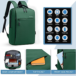 Victoriatourist Laptop Backpack for Men Business Slim Durable Work Laptops Backpacks with USB Charging Port, College Backpacks Computer Bag Gifts for Women Fits 15.6 Inch Notebook (Green)