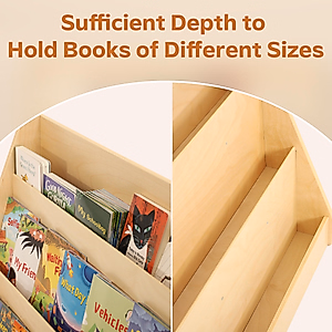 Single-Sided Bookshelf, Wooden Bookshelf, 4-Layer Toddler Bookshelf, Children's Magazine Storage Shelf, Ideal for Playrooms, Bedrooms, Study Rooms, Living Rooms, Nurseries and Classrooms