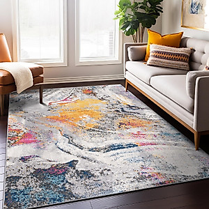 Rugshop Distressed Contemporary Abstract Watercolor Stain Resistant Soft Area Rug 5' x 7' Multi