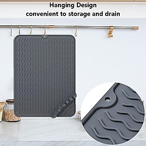 Silicone Dish Drying Mats with Utensils Holder, Heat Resistant Dish Drying Mat for Kitchen Counter, Non-slip Quick Dry Pad for Washing Dishes, Multiple Utensils Sink Dish Drying Mat with Spoon Rest