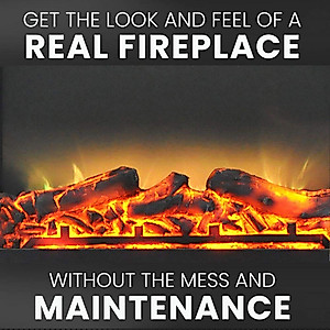 Cambridge 23 Inch 5118 BTU Freestanding Electric Fireplace Heater Insert for Vacant Chimney Fireplaces with Realistic Flames, 7.5-Hour Timer, Remote Control, Charred Logs and Grate, Black