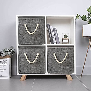 Yawinhe Collapsible Storage Basket 4-Pack, Open Storage Cube Bins with Thick Rope Handles, for Organizing, Shelves, Toys, Clothes, Office, 12.6x12.6x12.6in, Grey, SNK033G-4