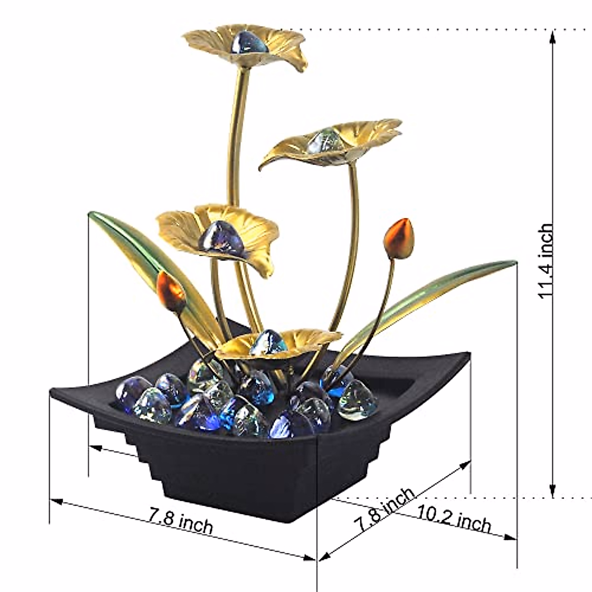 Indoor Water Fountain - 4 Tier Lotus Leaf Tabletop Fountain, Relaxation Min Waterfall for Room Decoration