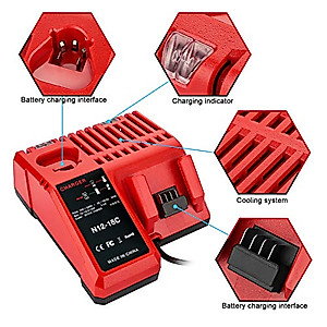 2Pack 6500mAh 48-59-1850 Replacement 18V Milwaukee M18 Battery 18Volt XC M18 48-11-1815 48-11-1820 48-11-1850 48-11-1860 Batteries with 48-59-1812 M12/M18 Milwaukee Battery Charger kit 48-11-2420