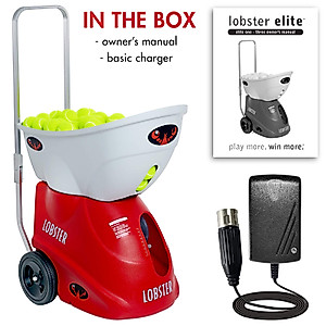 Lobster Sports – Elite Liberty Battery Operated Tennis Ball Machine – Lightweight – Large Wheels - Full-Featured Tennis Ball Thrower – Oscillation – Spin – 2-4 hr Runtime – Charger Included