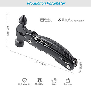 Survival Hammer Multitool, 12 in 1 Emergency Escape Car Safety Hammer,Cool Gadgets for Outdoor Fishing Hiking Anniversary Birthday Christmas Stocking Stuffers Gifts for Men Dad Boyfriend