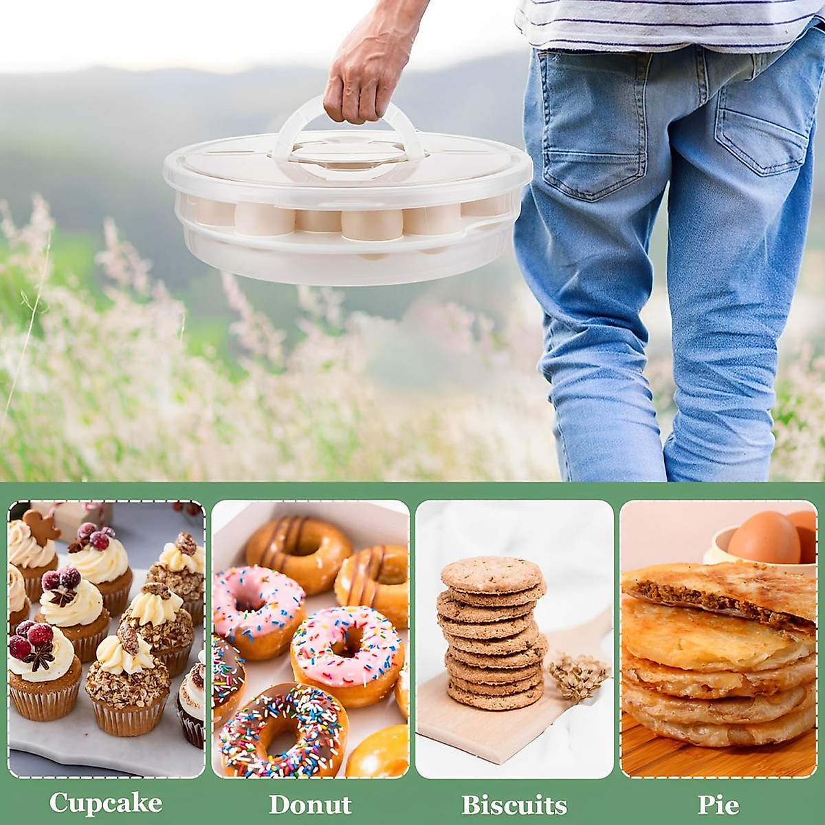 LANIAKEA 3PCS 12 Inch Food Storage Container with Lid and Handle, 2 Compartments Reusable Pizza Slice Storage Container Pie Container Leftover Pizza Keeper for Food Cake Cheesecake Tortilla Pastry