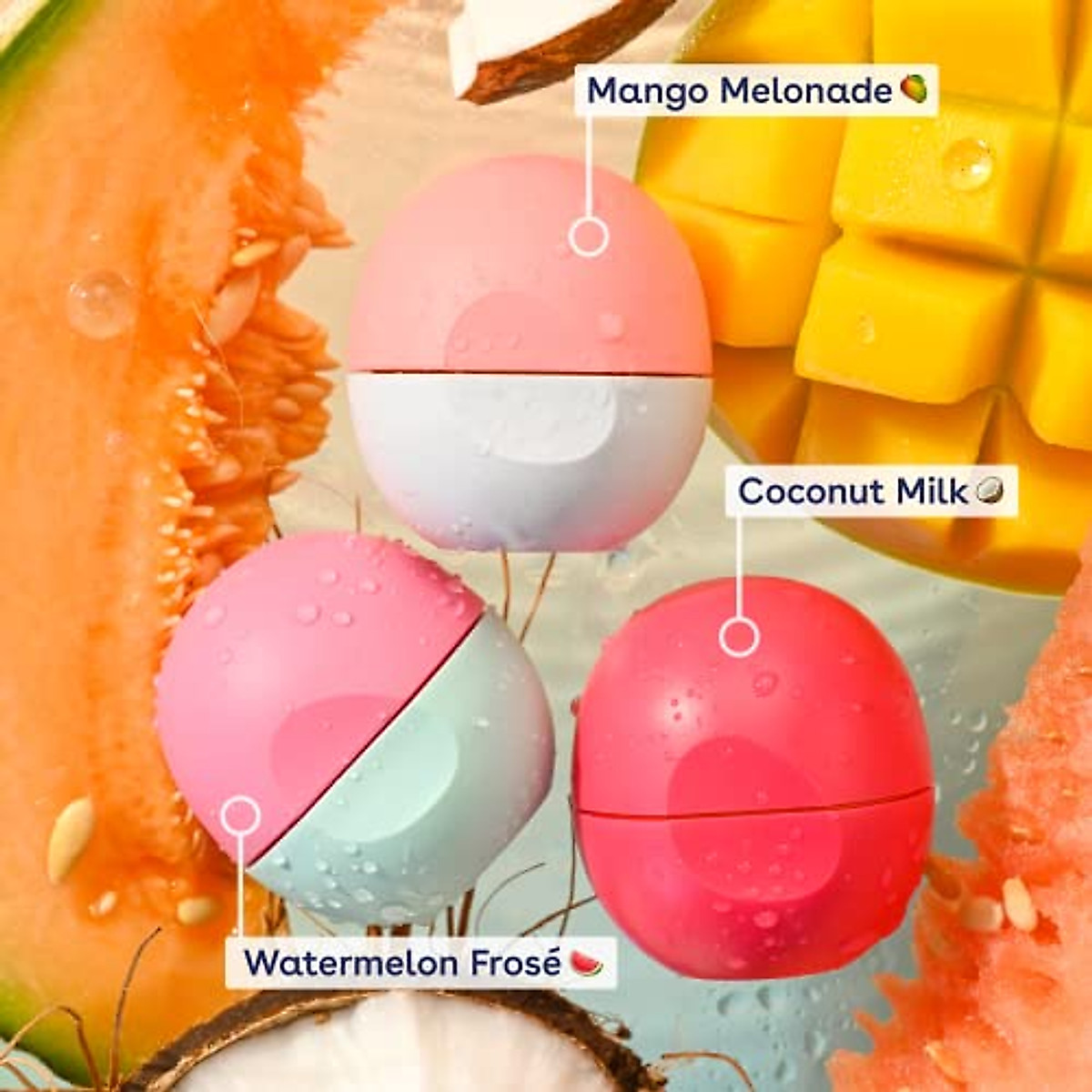 eos Juicy Vibes Lip Balm Variety Pack- Watermelon Frosé, Mango Melonade & Coconut Milk, All-Day Moisture Lip Care Products, 0.25 oz, 3-Pack