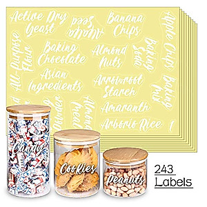 SWOMMOLY 243 White Cursive Pantry Labels for Food Containers, Water Resistant Pantry Kitchen Labels Stickers, Organization Labels for Storage Containers, Jars, Canisters