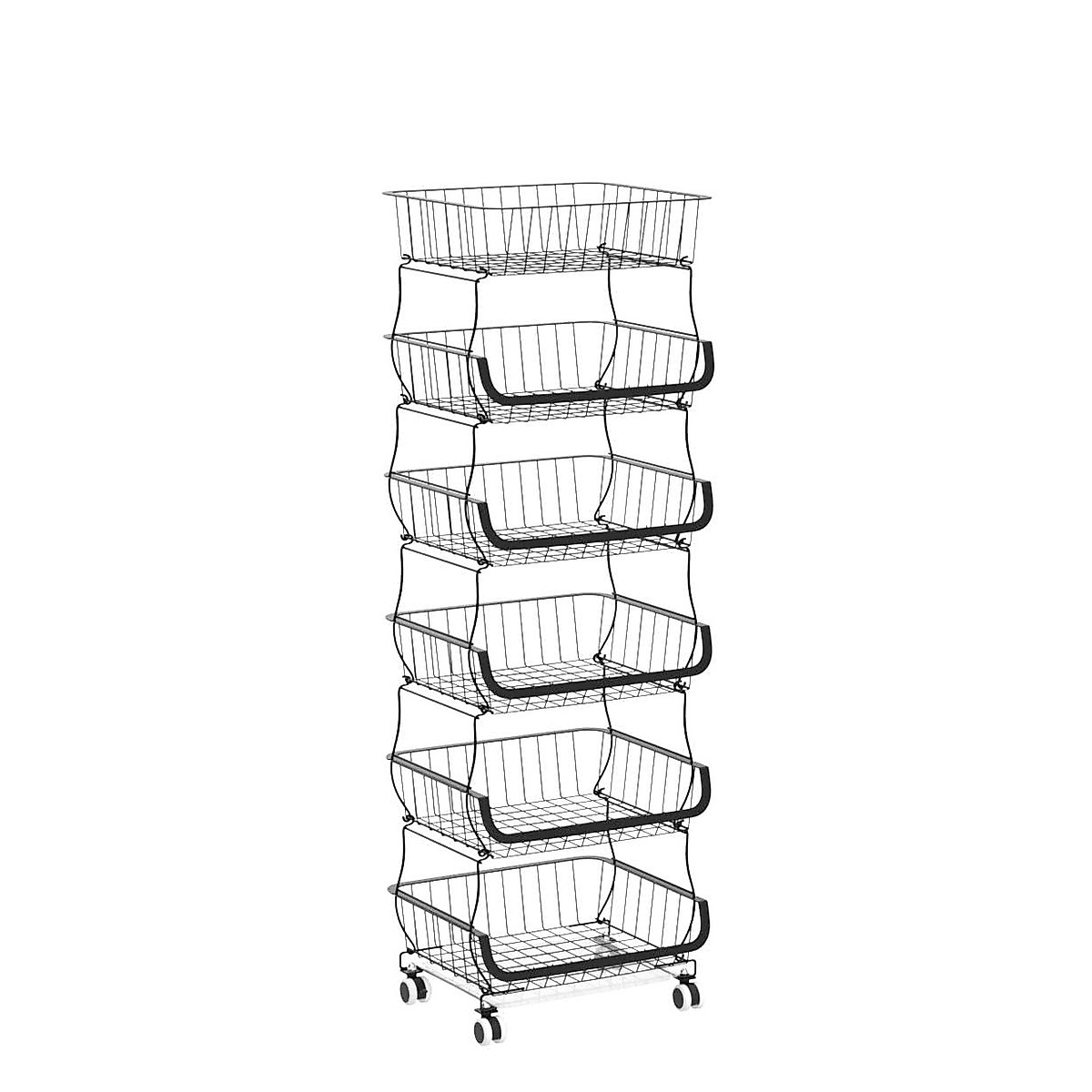 Kitchen Metal Storage Basket with Wheels Stackable Wire Utility Rolling Cart Vegetable Fruit Baskets Rack for Pantry,Potato,Onions,Beverages Storage(6 Tiers)