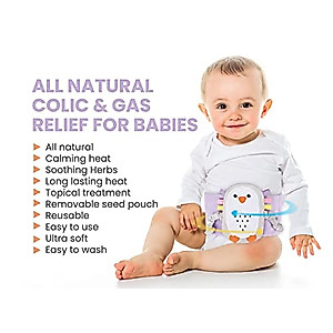 Superse Colic and Gas Relief for Newborns - Colic Calm Baby Heating Pad Belly Band for Upset Stomach and Baby Reflux - Warm Aroma Stomach Band for Fussy Infant Gas with Washcloth (Purple penguin)