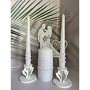 Magik Life Unity Candle Set for Wedding - Wedding Accessories for Reception and Ceremony - Candle Sets - 6 Inch Pillar and 2 10 Inch Tapers - Decorative Pillars White