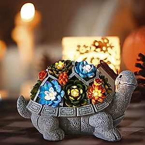LESES Garden Statues, Turtle Garden Decor Clearance Solar Statue with 7 LED Lights Outdoor Ornament for Outside, Turtle Garden Figurines Cute Decorations for Patio Yard Lawn Gifts