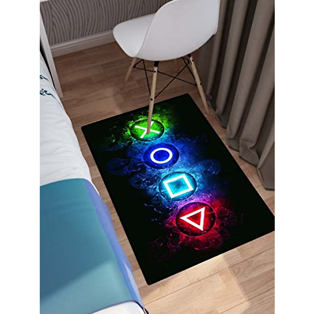 Gaming Area Rugs for Boys Cool Game Style Bedroom, Gamer Rug Boys Room Decor, Video Games Bedroom Carpet for Teens, Controller Gamepad Player Standing Throw Doormats Yoga Runner Mat Black