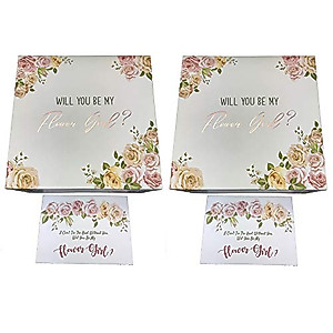 Set of 2 Flower Girls Proposal Gift Boxes 8x8x4 inches with Rose Gold Foil Letters & 2 Proposal Cards. (2 Flower Girl, 2)