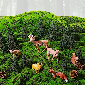 Sratte 26 Pcs Forest Animal Figures Diorama Kit, Woodland Creatures Toys Hunting Toys Model Diorama Supplies for Back to School Gift Educational Learning Birthday Gift