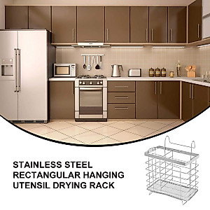 DOITOOL Dish Rack Cutlery Drainer Wall Mounted Stainless Steel kitchen Utensil holder Kitchen Utensil Storage Organizer Caddy for Chopsticks Forks Spoons Tableware Dish Drainer Rack Sponge Holder