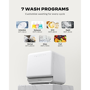 Silonn Portable Countertop Dishwasher, Mini Dishwasher with 5L Water Tank for Apartments/RVs No Hookup Needed, Dish washer with 6 Wash Programs 4 Place Settings 360° Triple Spray System & Auto Air Dry