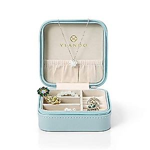 Vlando Small Travel Jewelry Box Organizer Display Case for Girls Women Gift Rings Earrings Necklaces Storage, Blue