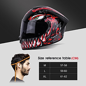 MotuoMr BSDDP Unisex-Adult Full Face Motorcycle Helmet DOT Approved Motorbike Moped Street Bike Racing Crash Helmet with Graphic (Red Venom, Large)