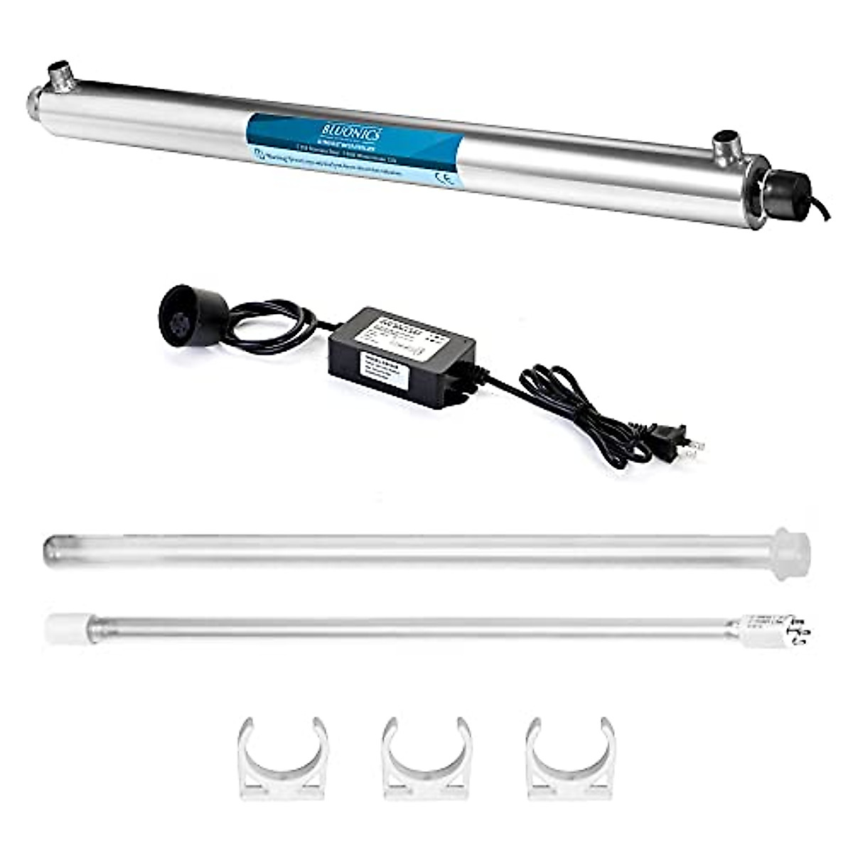 Bluonics Powerful Whole House & Well Water System 55W UV Ultraviolet w/Sediment & CTO Carbon with Solid Blue Housing 2.5"x20" Ideal for Residential and Commercial Use with City/Municipal or Well Water