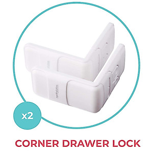 Toddleroo by North States Corner Drawer Locks Works on end Drawers or Filing cabinets No Tools Required Baby proofing with Confidence 2-Count, (Pack of1) White