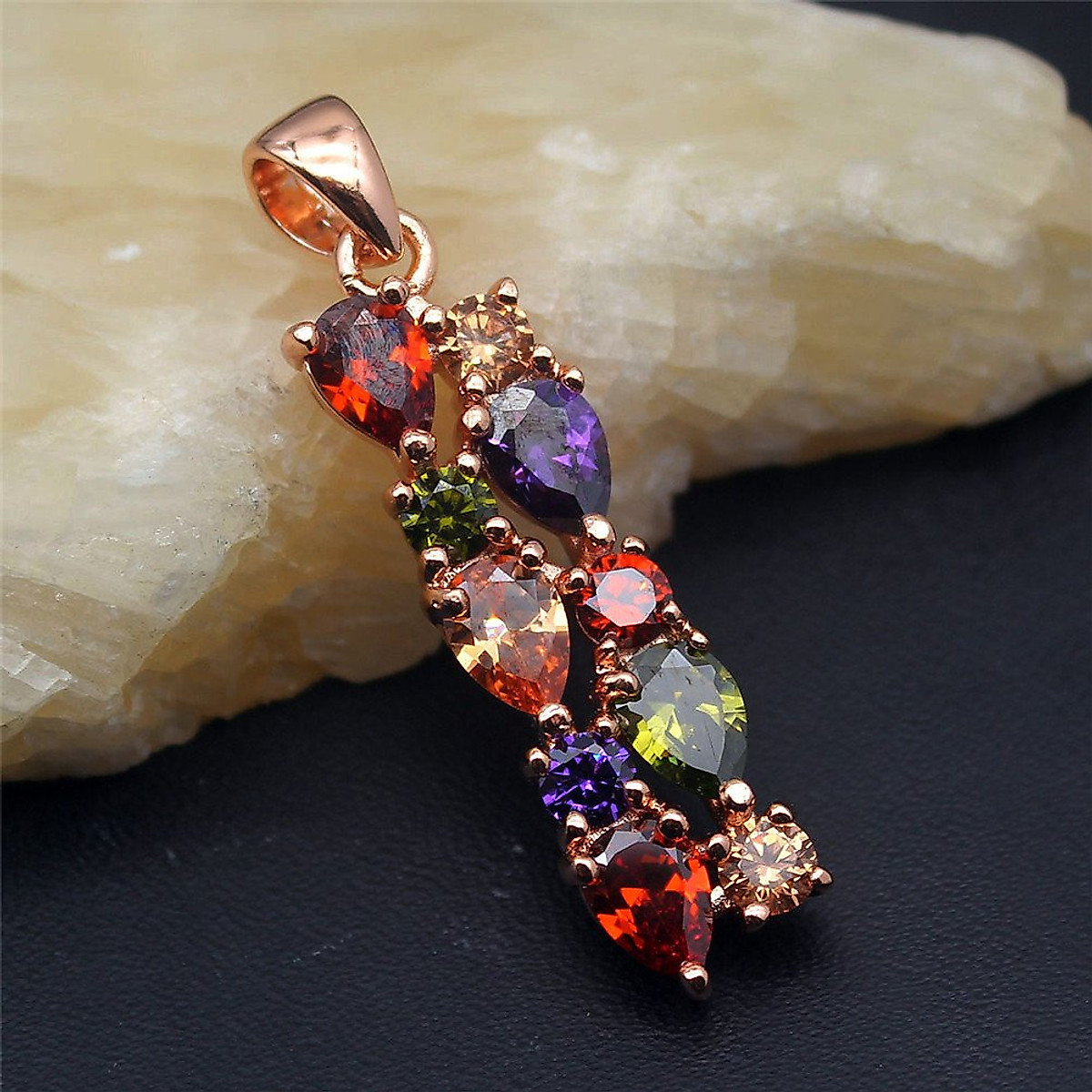 Vanessa Rose Gold Multi Gemstone Jewelry Sets for Women,Sparkling Garnet Amethyst Morganite Peridot Topaz (Pendant)